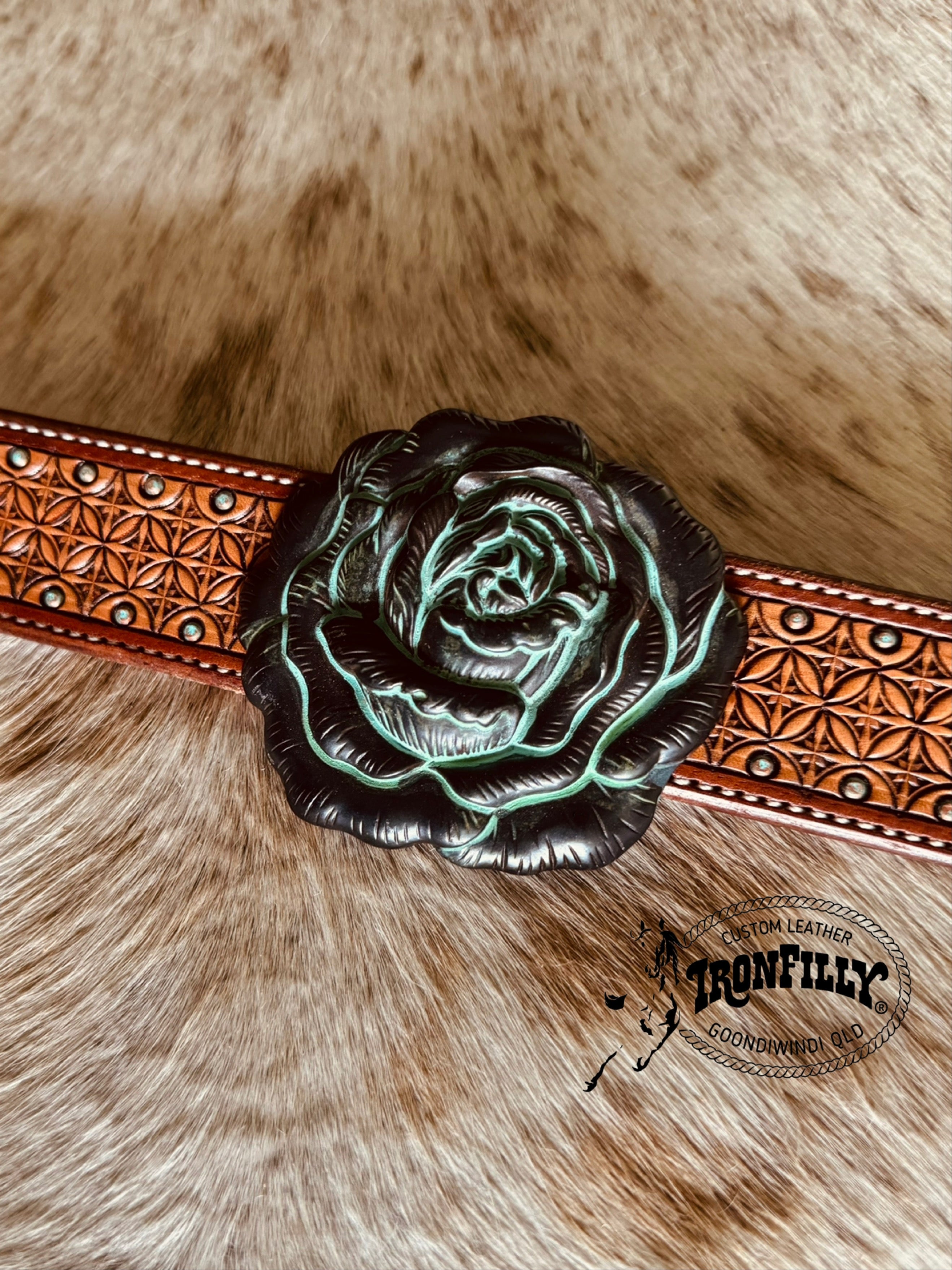 Patina Rose Buckle – IRON FILLY Custom Leather